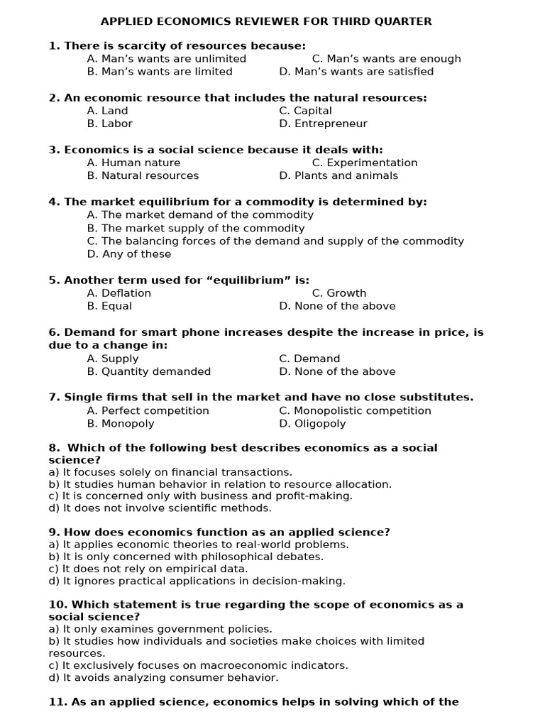Applied Econmics Reviewer For 3rd Quarter | PDF | Supply And Demand | Economics