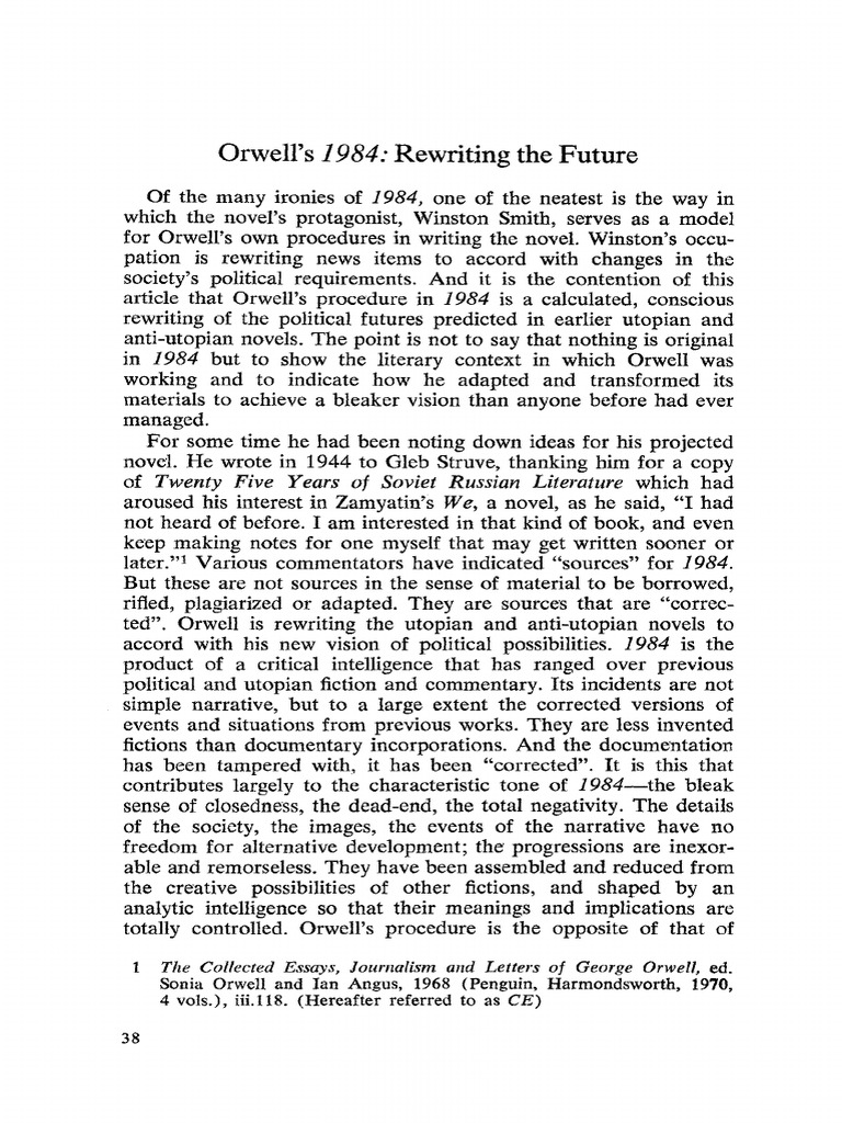 Orwell's 1984: A Rewritten Dystopia | PDF | The Iron Heel | Love