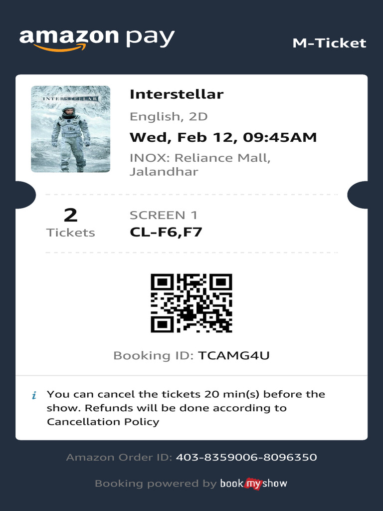 Interstellar Movie Ticket INOX Jalandhar | PDF