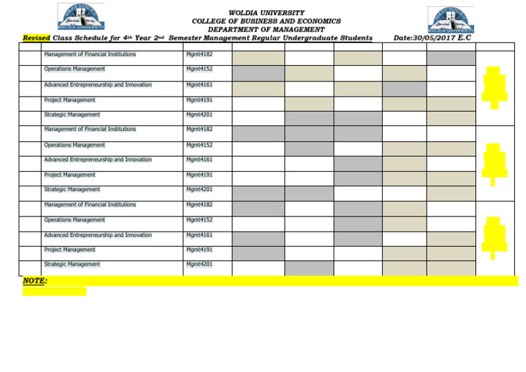 Woldia University Management Class Schedule | PDF