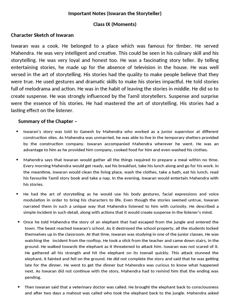 Important Notes Iswaran The Storyteller | PDF | Storytelling | Ghosts