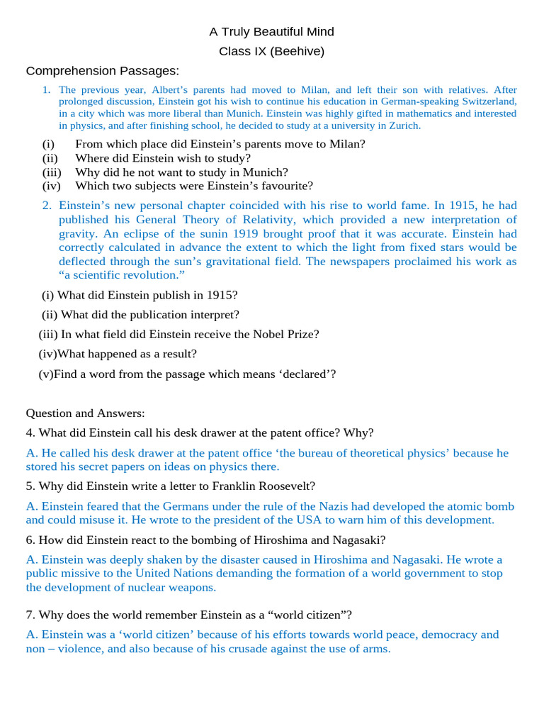 A Truly Beautiful Mind QueAns | PDF | Albert Einstein | Physics