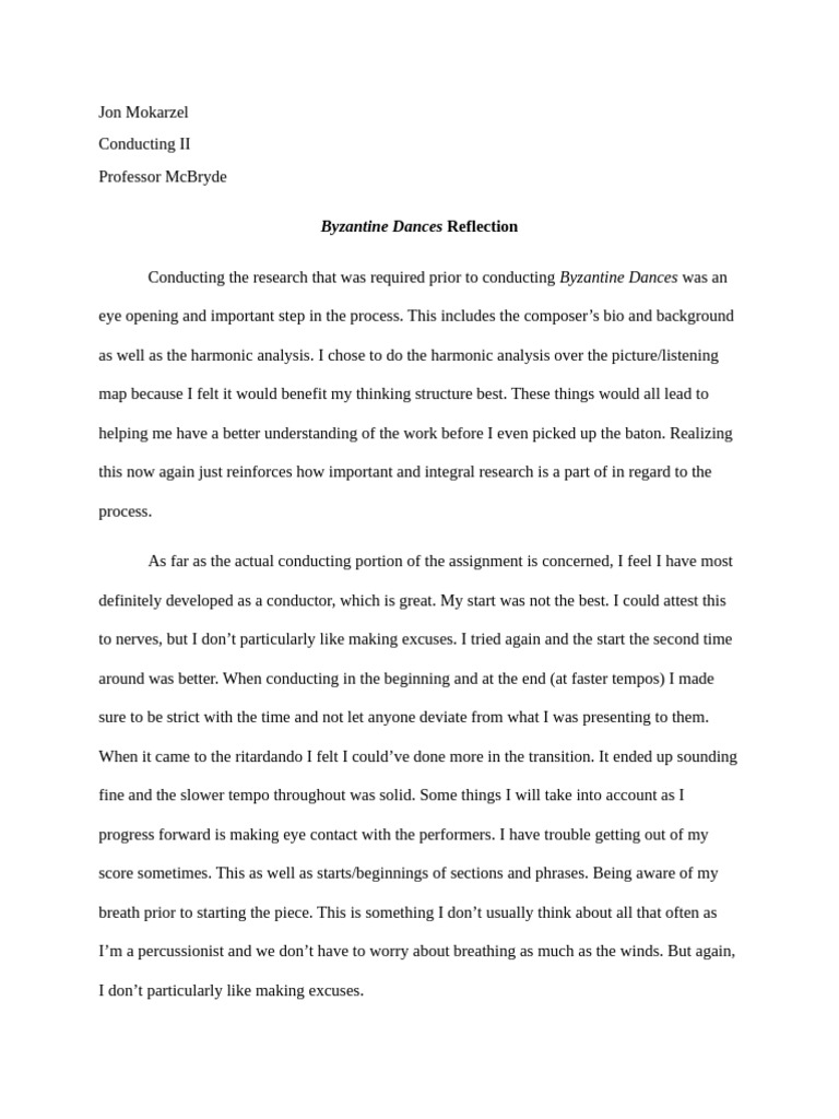 Byzantine Dances Reflection | PDF