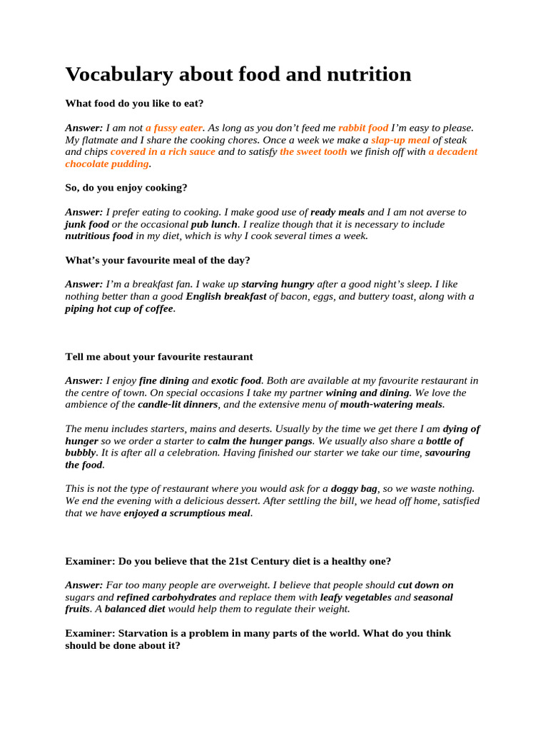 Food and Nutrition Vocabulary Guide | PDF | Meal | Foods