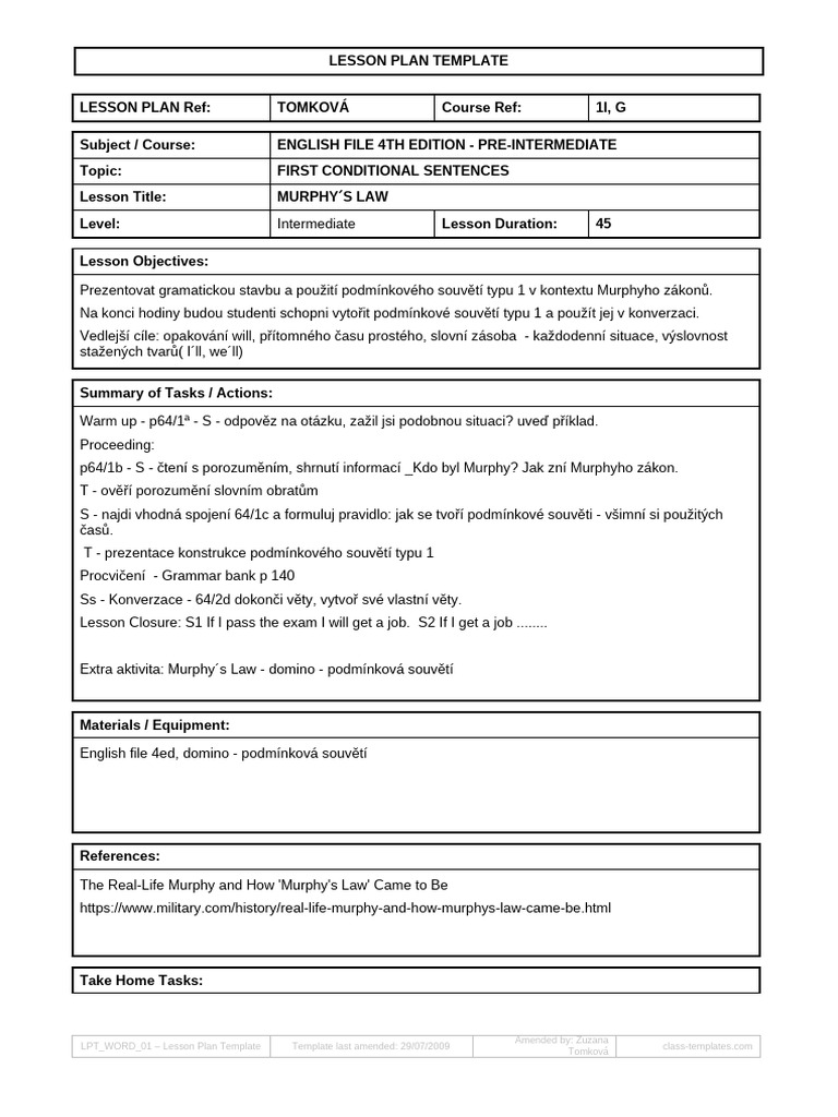 Lesson Plan U8_Murphy´s Law | PDF