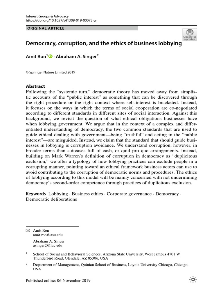 Democracy, corruption, and the ethics of business lobbying | PDF ...
