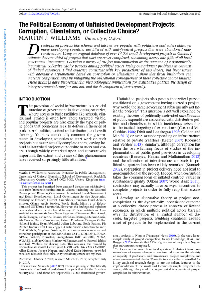 The Political Economy of Unfinished Development Projects: Corruption ...
