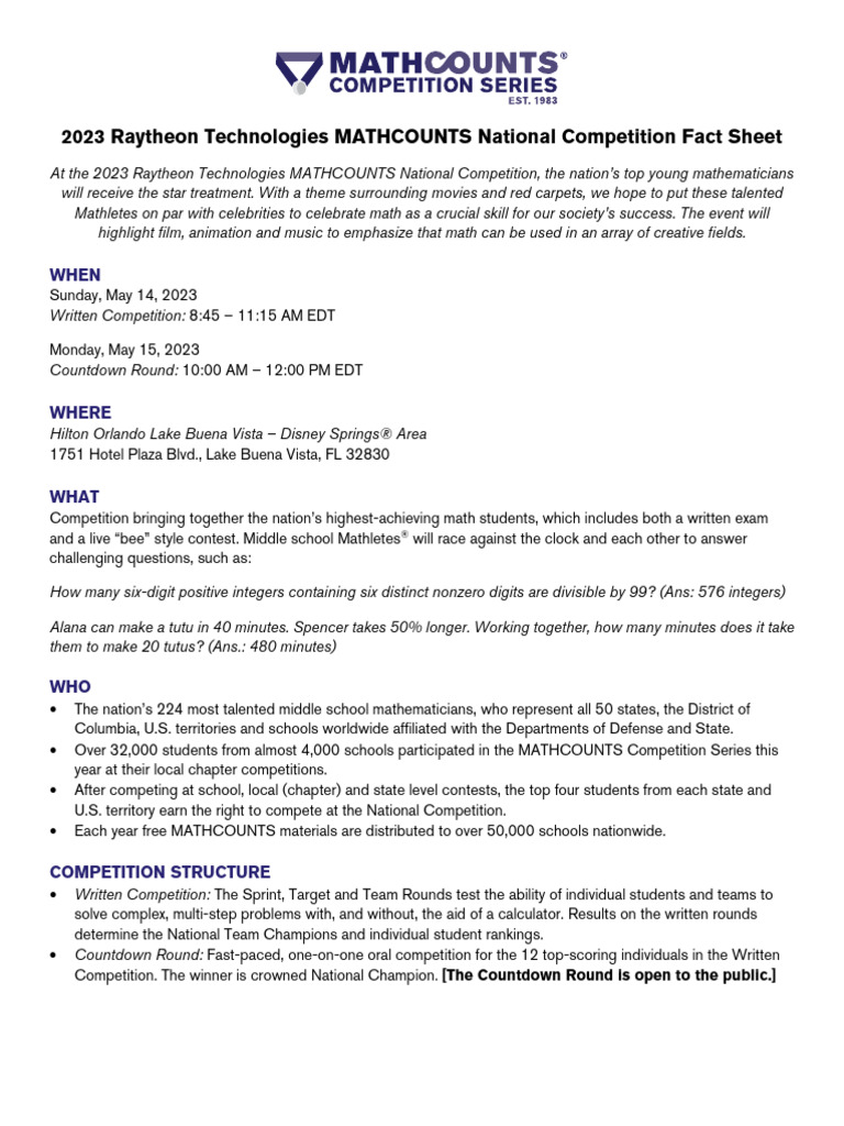 2023 National Competition Fact Sheet (Final) | PDF