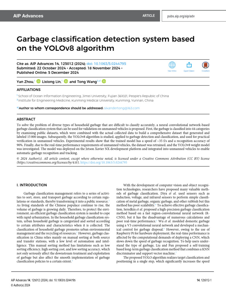 Garbage Classification Detection System Based On T | PDF | Lidar | Cross Validation (Statistics)