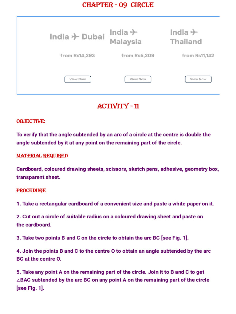 Mathematics Lab Activity-11 Class IX - Circle | PDF | Circle | Angle