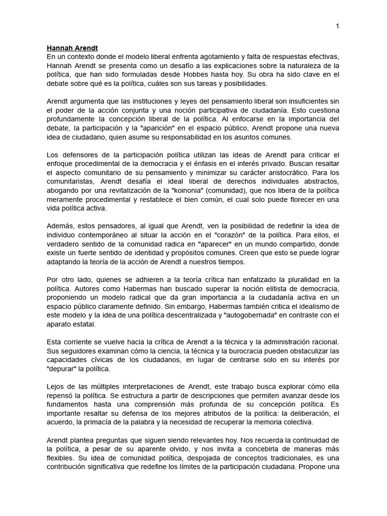 Hannah Arendt | PDF | Hannah Arendt | Pensamiento