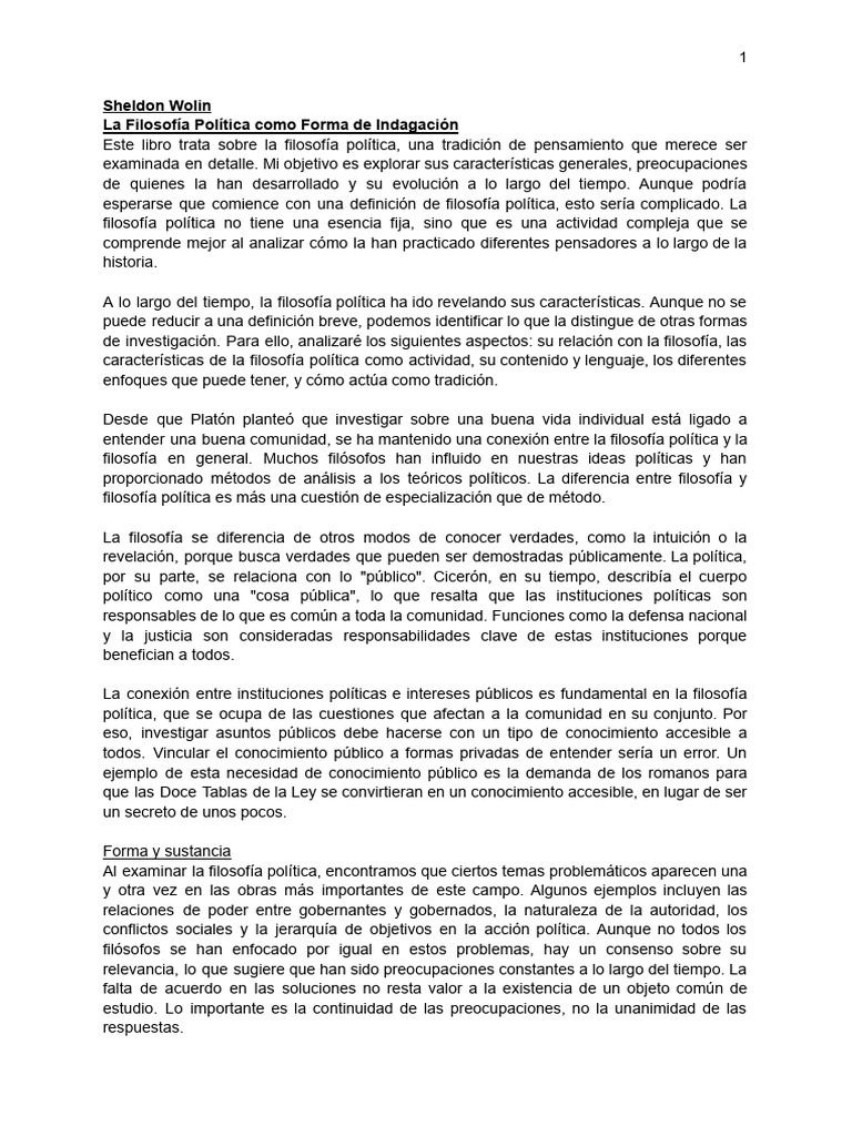 1) sheldon Wolin- filosofía política | PDF | Teoría | Pensamiento