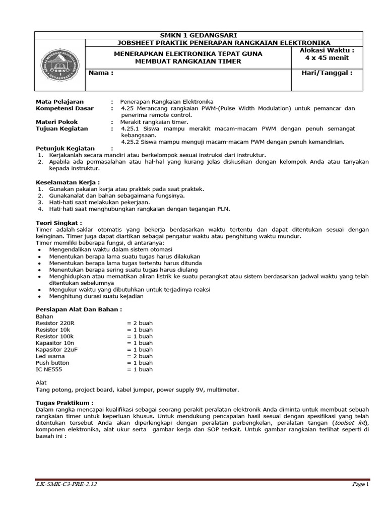 04 Lembar_kerja_pre Xii Timer Monostabil 2025 | PDF
