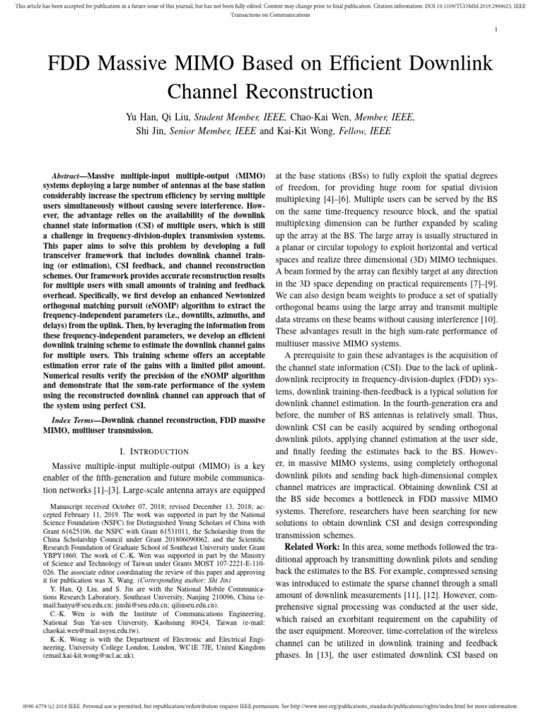 FDD Massive MIMO Based On Efficient Downlink Channel Reconstruction | PDF | Mimo ...
