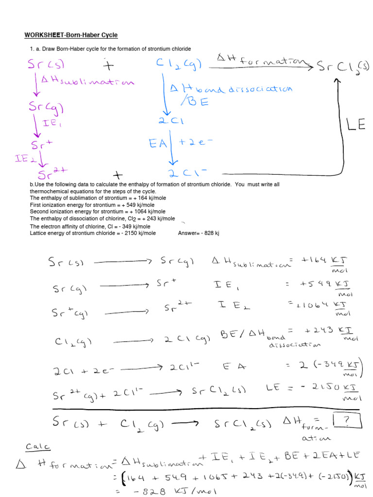 Worksheet Born-Haber Cycle Answer Key PDF | PDF