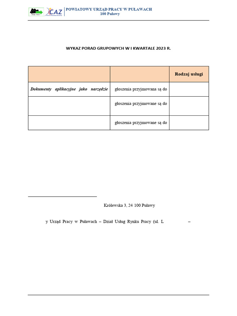 Wykaz Porad Grupowych I Kwartał 2023 R. | PDF