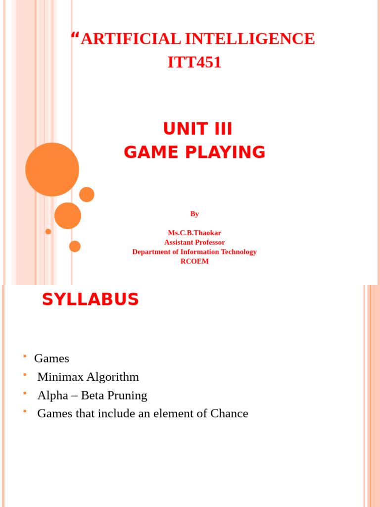 AI Unit3 Gameplaying | PDF | Theoretical Computer Science | Algorithms