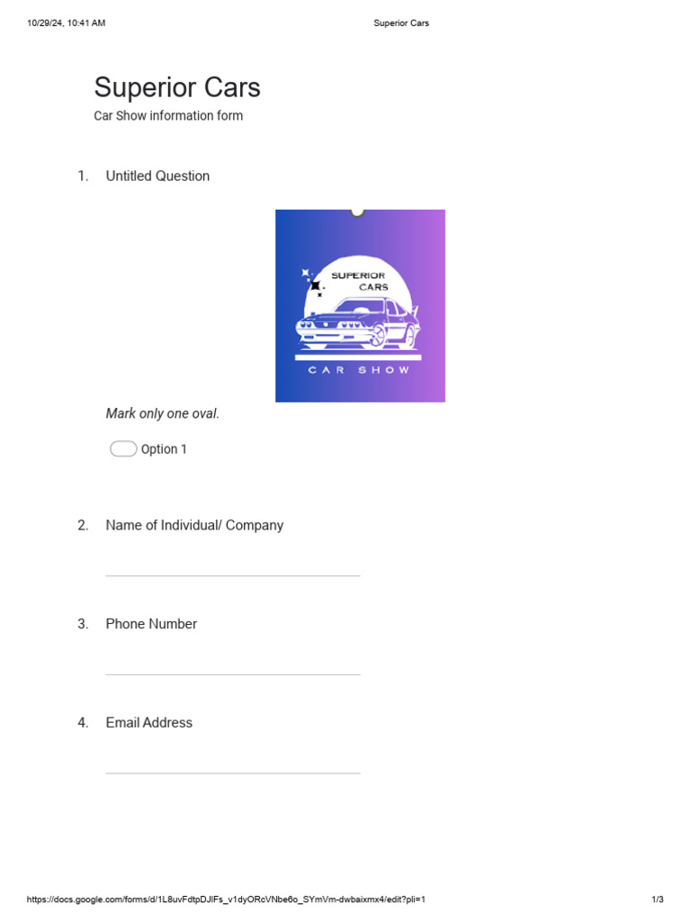 Car Show Information Form Template | PDF