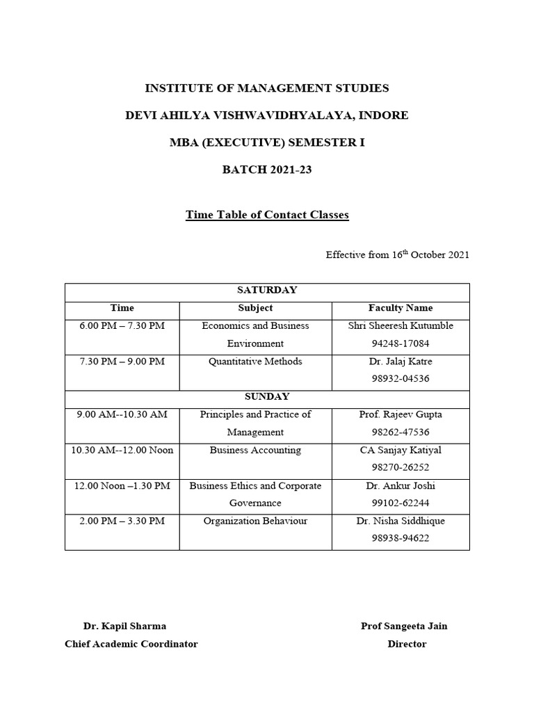 Time Table Sem 1 | PDF