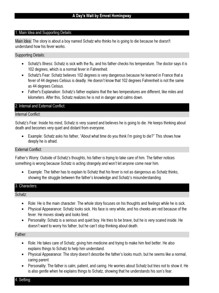 A Day's Wait by Ernest Hemingway | PDF | Thought