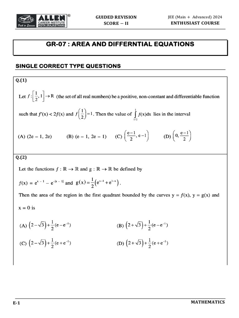 Differential Equations JEE ADV + Mains Prep | PDF | Function (Mathematics) | Real Number