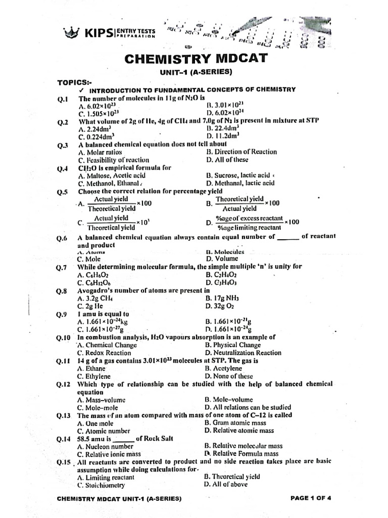 Kips 2023 A-S 1 To 10 (Chem + Key) | PDF