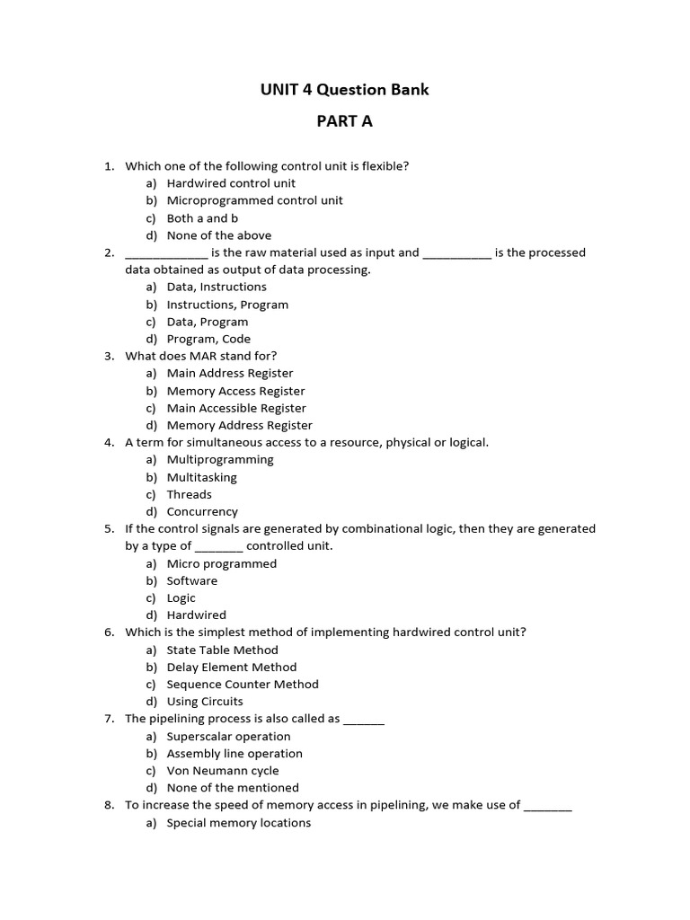 COA UNIT 4 Question Bank | PDF | Central Processing Unit | Computing COA UNIT 4 Question Bank | PDF | Central Processing Unit | Computing