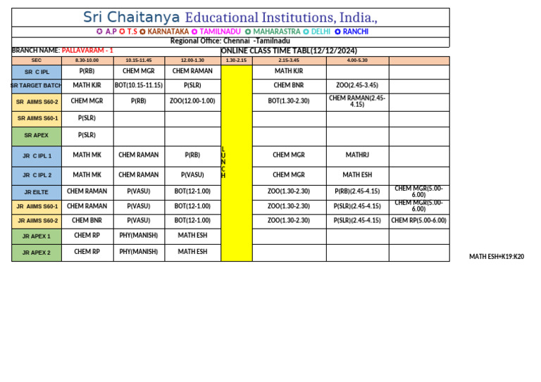 Online Class Time Table (12.12.2024) | PDF