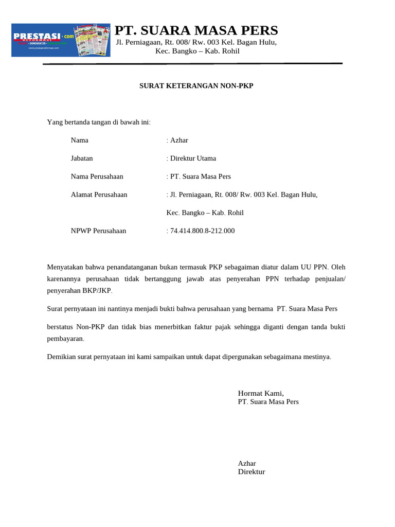 Surat Keterangan Non-PKP | PDF