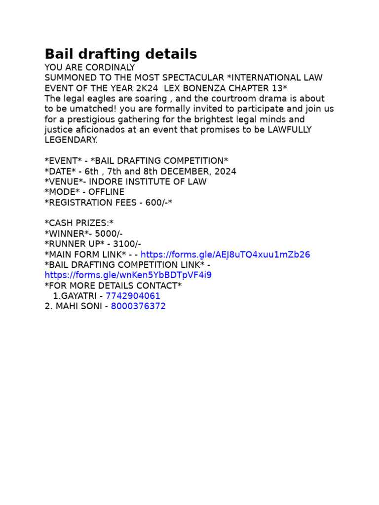 Bail Drafting Details | PDF
