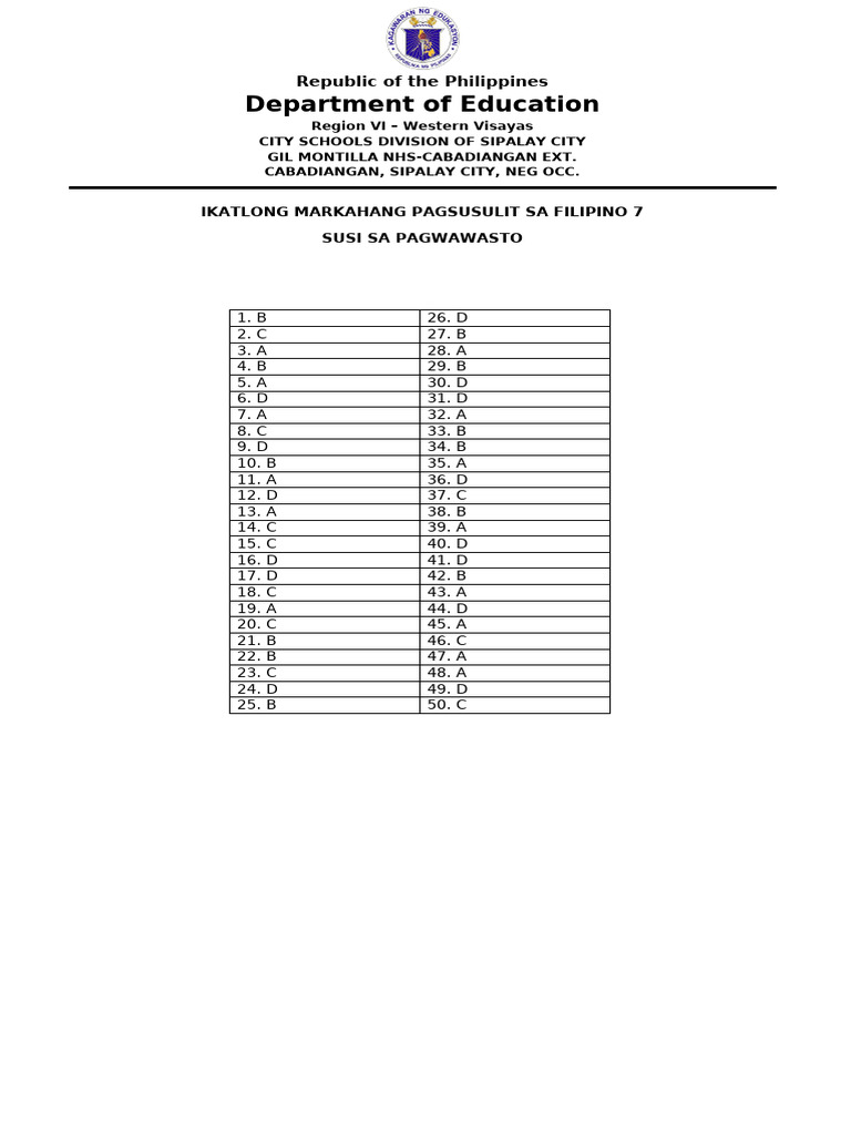 Susi Sa Pagwawasto-Fil7-Q2 | PDF