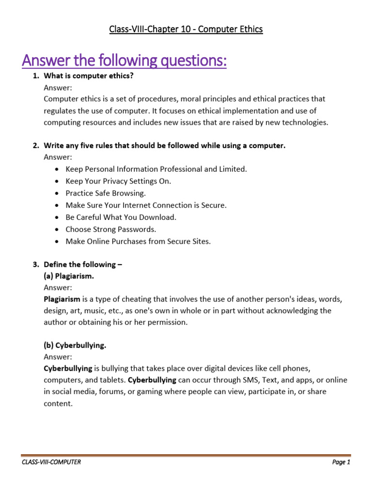 Class VIII Chapter 10 Computer Ethics | PDF | Cybercrime | Intellectual Property