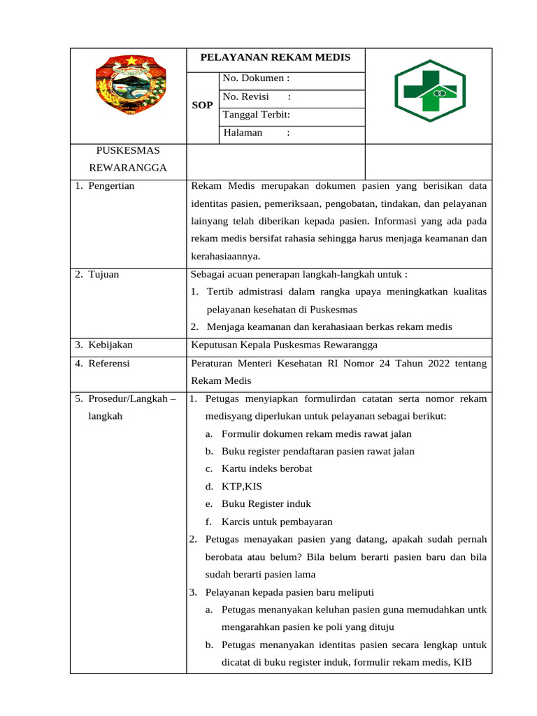 SOP PELAYANAN REKAM MEDIS | PDF