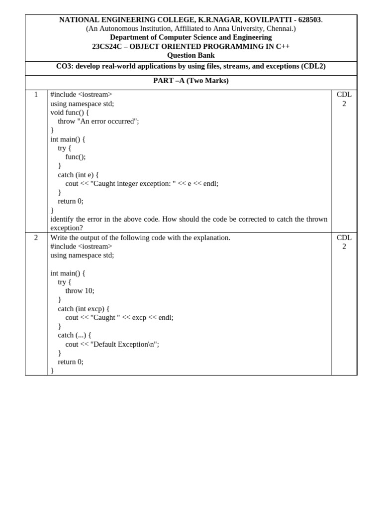 C++ Object-Oriented Programming Question Bank | PDF | Computer File | C++