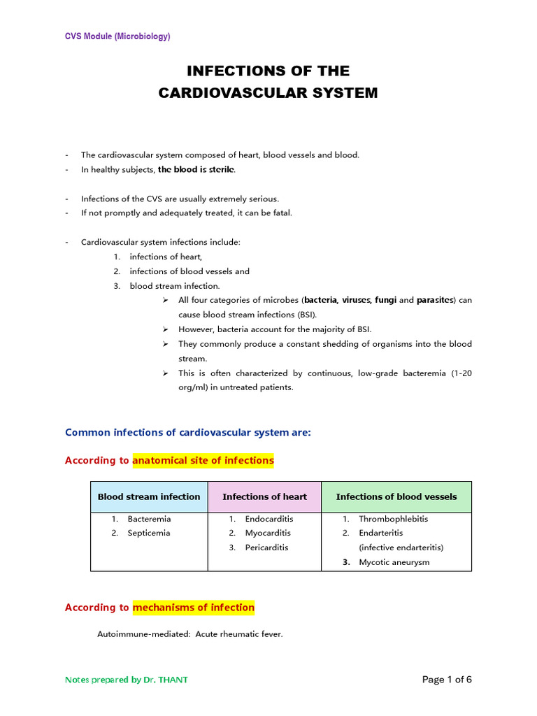 Cardiovascular System Infections Overview | PDF | Inflammation ...