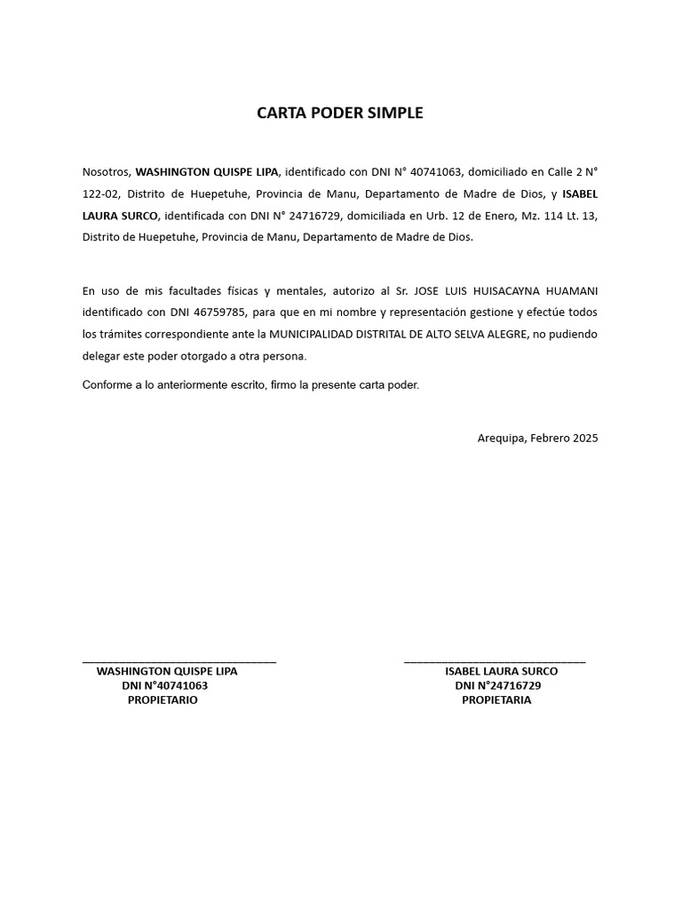 Carta Poder Simple - D7 | PDF