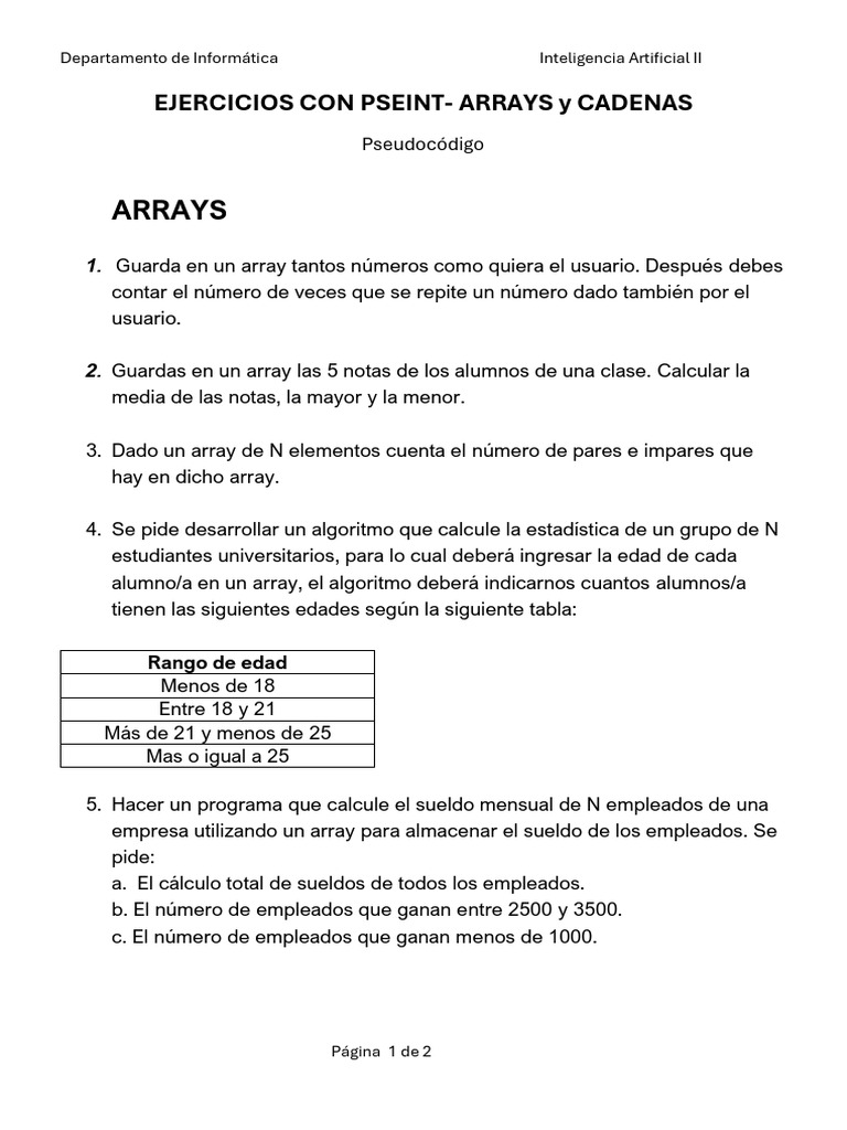 Ejecicios Con Pseint-Arrays-Cadenas | PDF