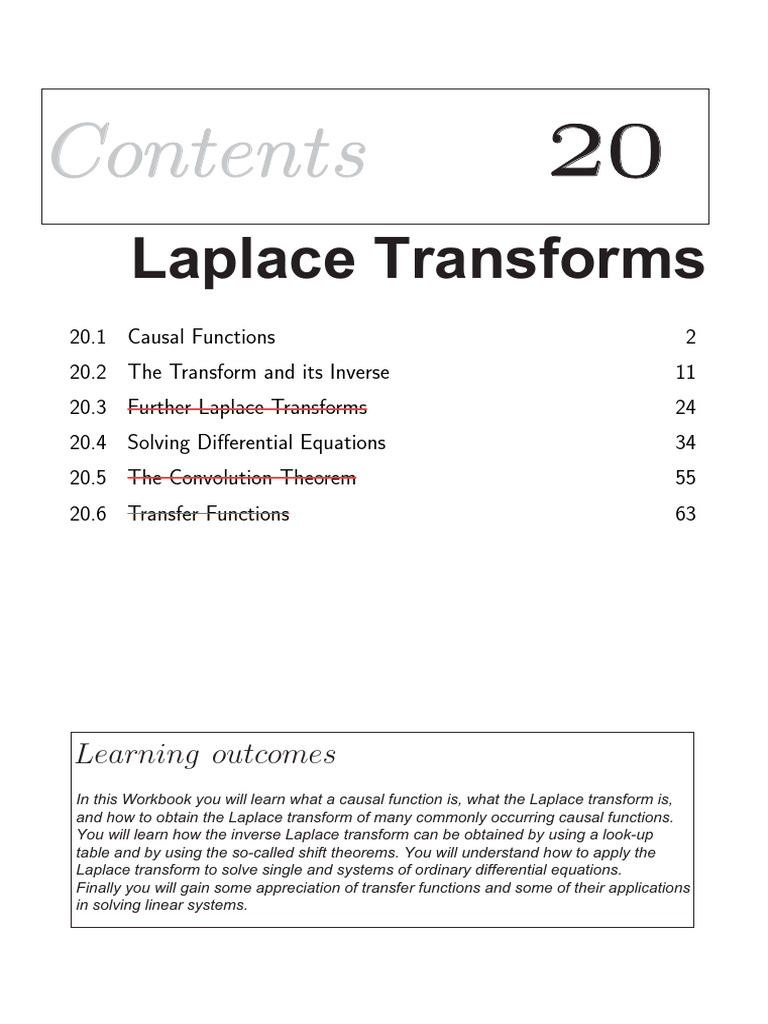 Laplace Transforms (Workbook 20) | PDF | Laplace Transform | Equations