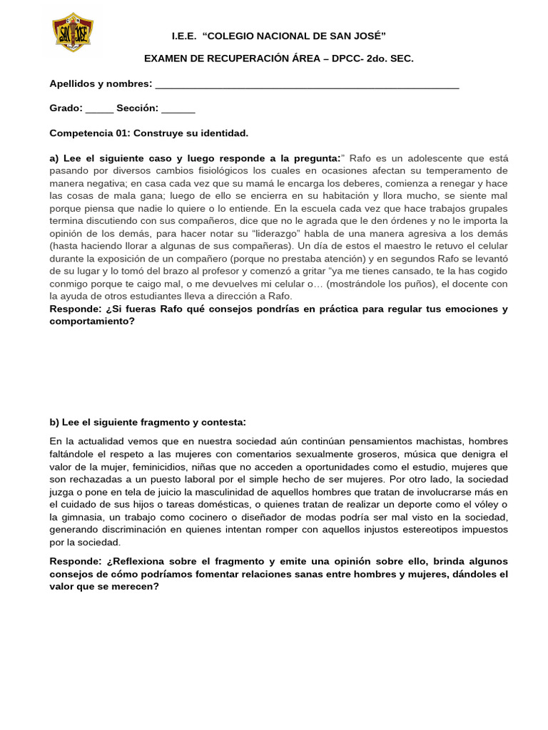 2do Examen de Recuperacion Febrero 2024 (2) (6) | PDF