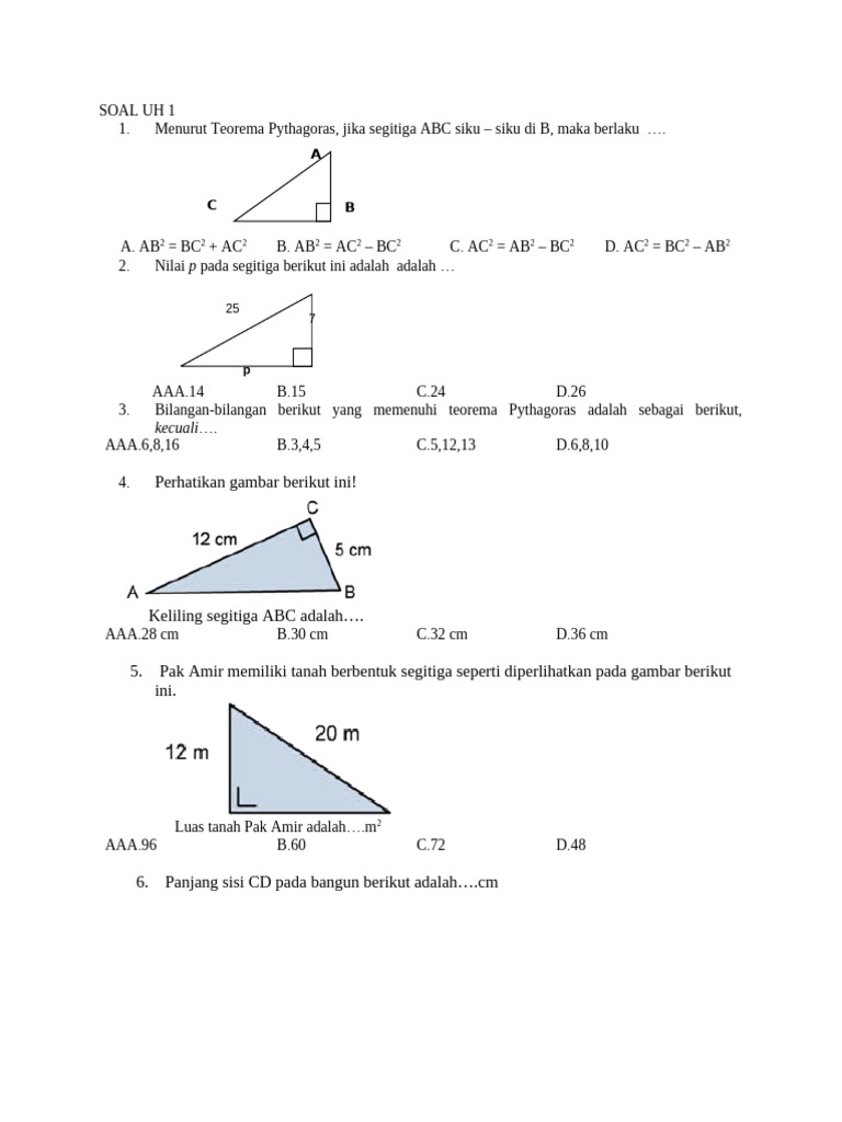 Soal Uh 1 Pythagoras | PDF