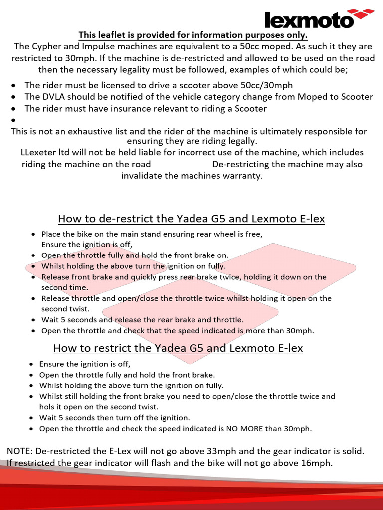 Yadea g5 and Elex Derestriction Guide | PDF