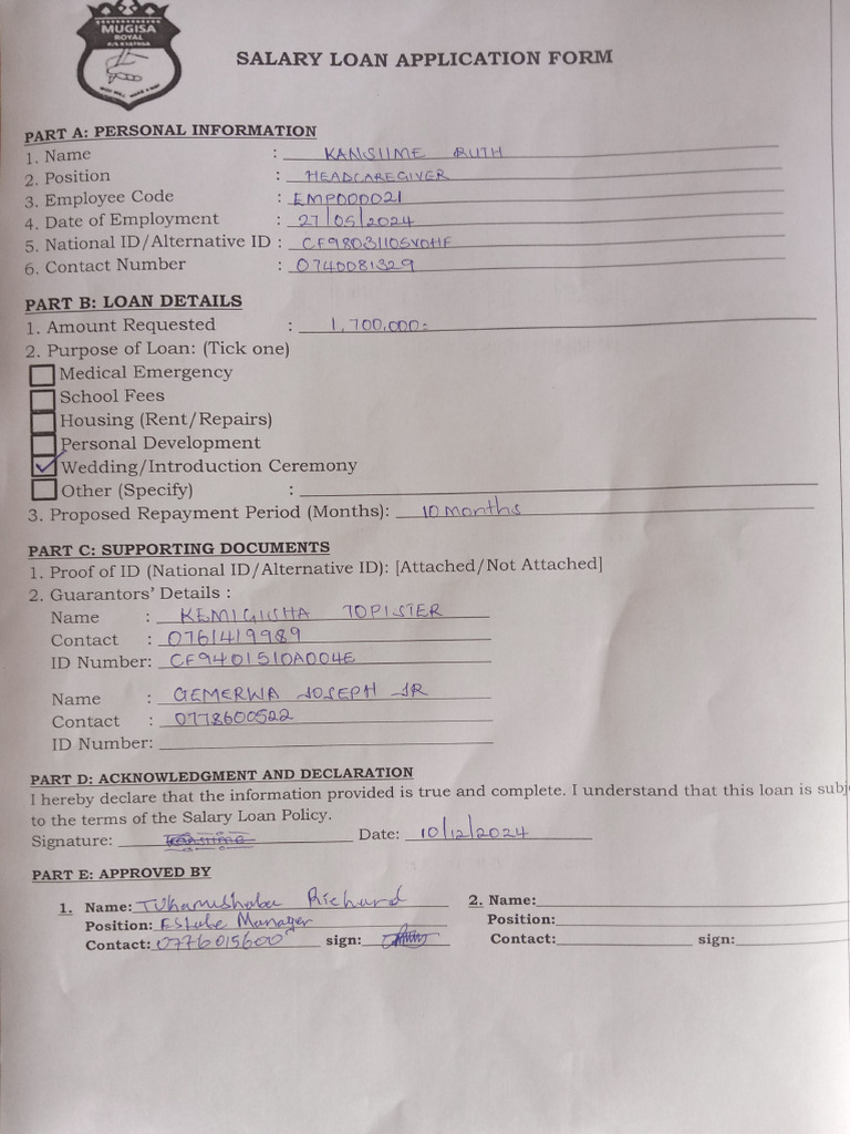 Ruth's Loan Application Form | PDF