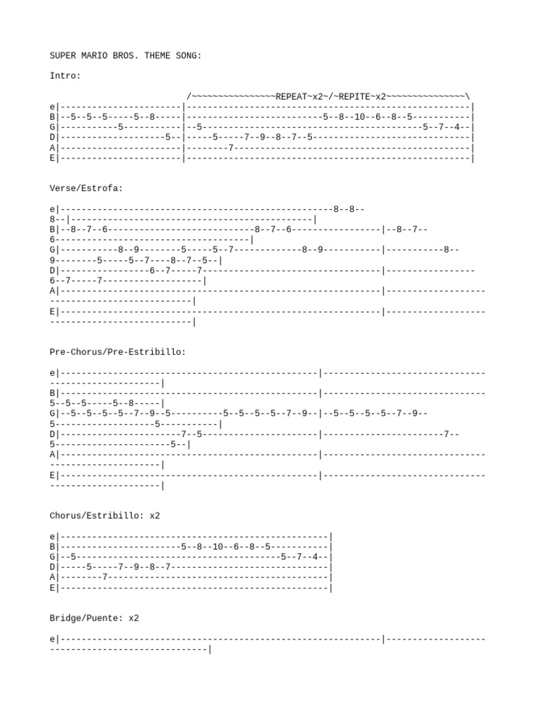 Super Mario Bros. Theme Tabs | PDF | Song Structure | Musical Forms