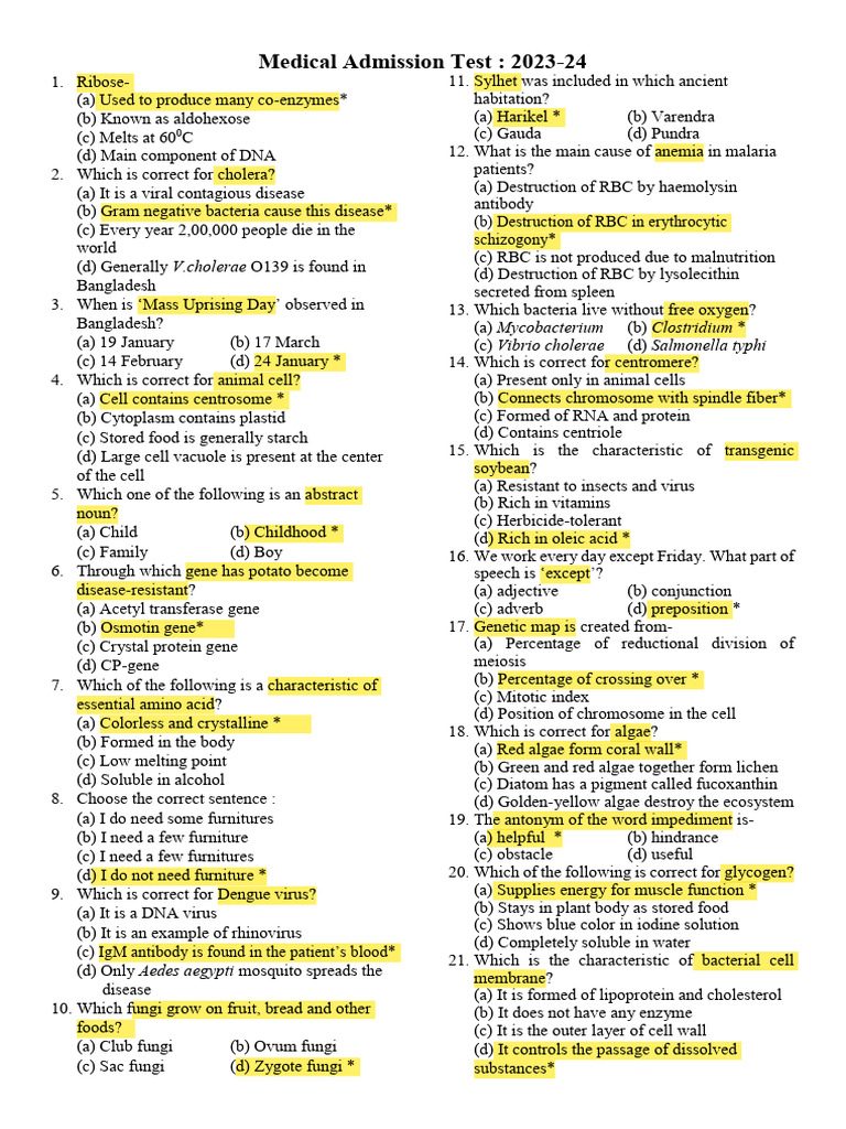 Medical Admission Test Questions 2023-24 | PDF | Force | Waves