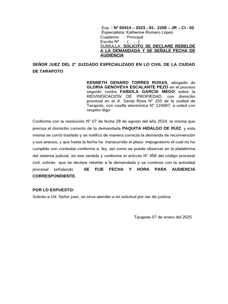Solicitud de declaración de rebeldía | PDF