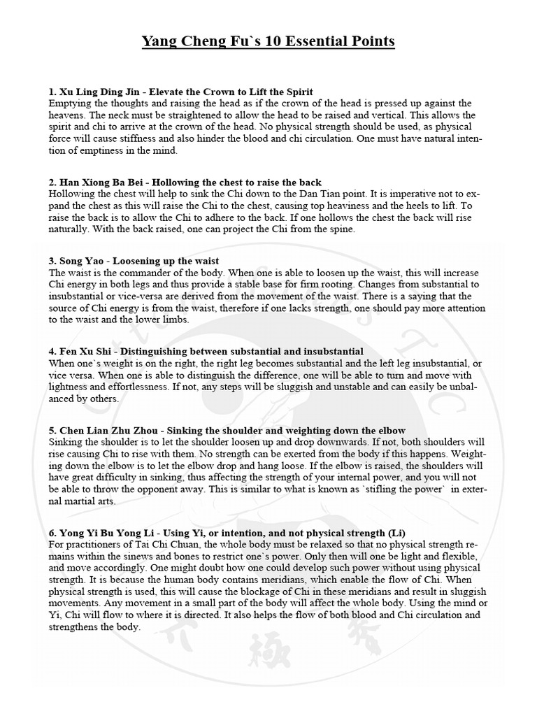 Yang Cheng-Fu 10 Essential Points | PDF