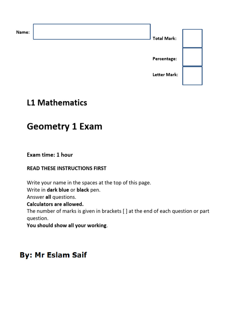 L1 Mathematics Geometry Exam Guide | PDF | Euclidean Plane Geometry | Elementary Mathematics
