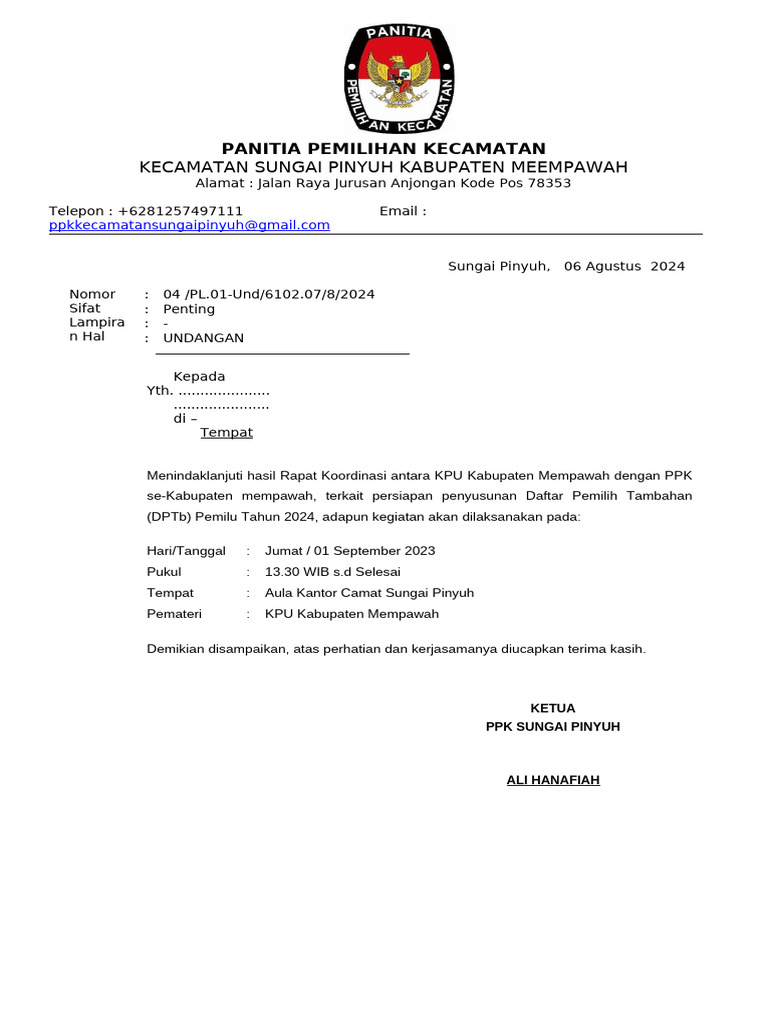 Undangan Rapat DPTb Pemilu 2024 | PDF