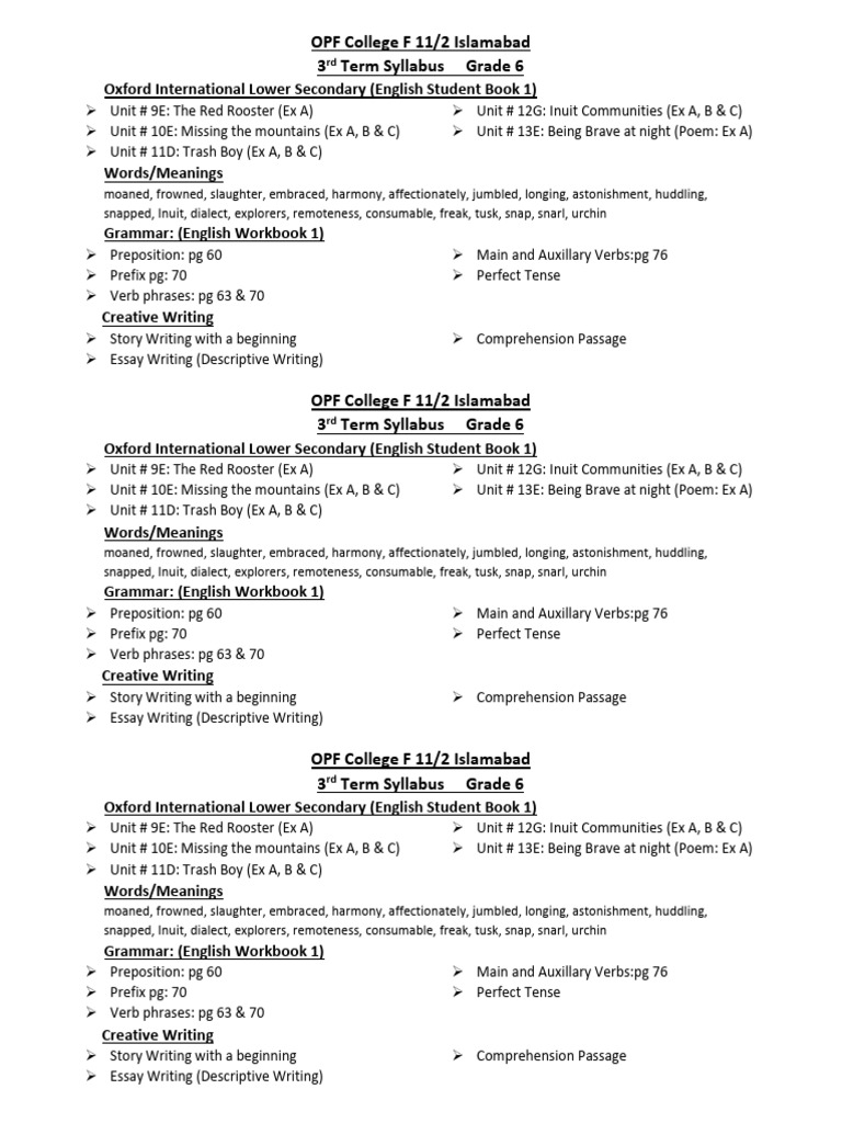 3rd Term Syllabus Grade 6 | PDF | English Language | Syntax