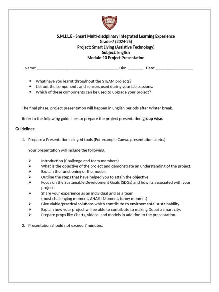 Grade-7 English Project Presentation Instruction handout[1933] | PDF